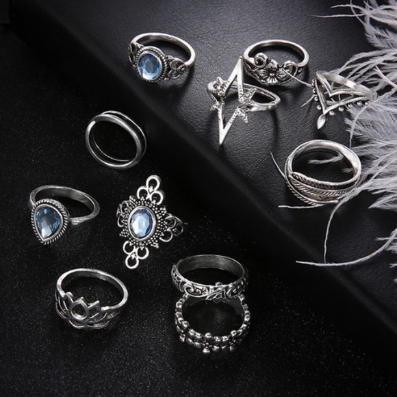 Jewelry | 11piece Retro Finger Ring Set Boho Crown Star Silver Carved ...